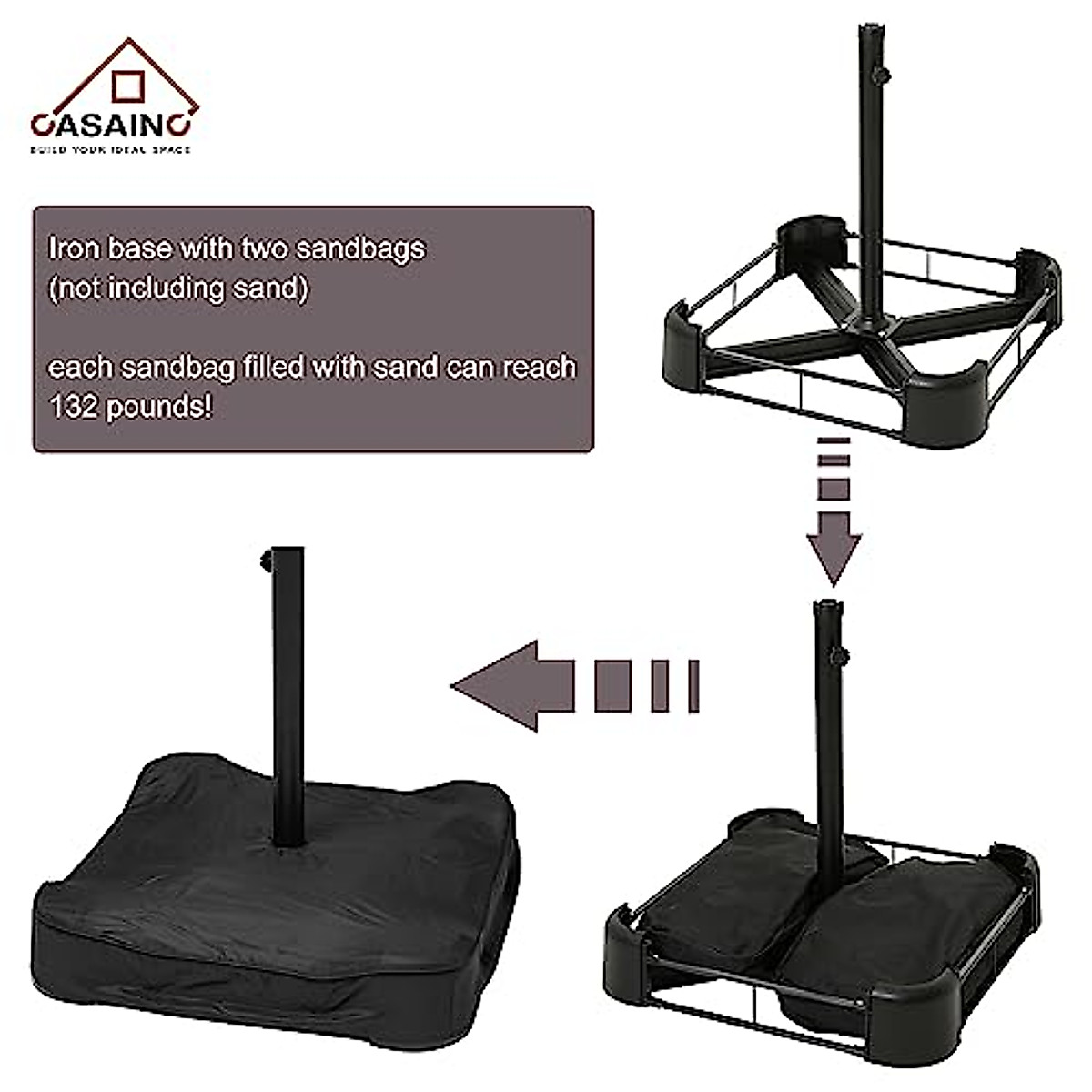 CASAINC 15 FT Patio Umbrella with Base Double-Sided Extra Large Outdoor Umbrella Market Rectangular Twin Umbrella w/Crank for Garden Deck Lawn Pool Backyard-Coffee (without Lights)