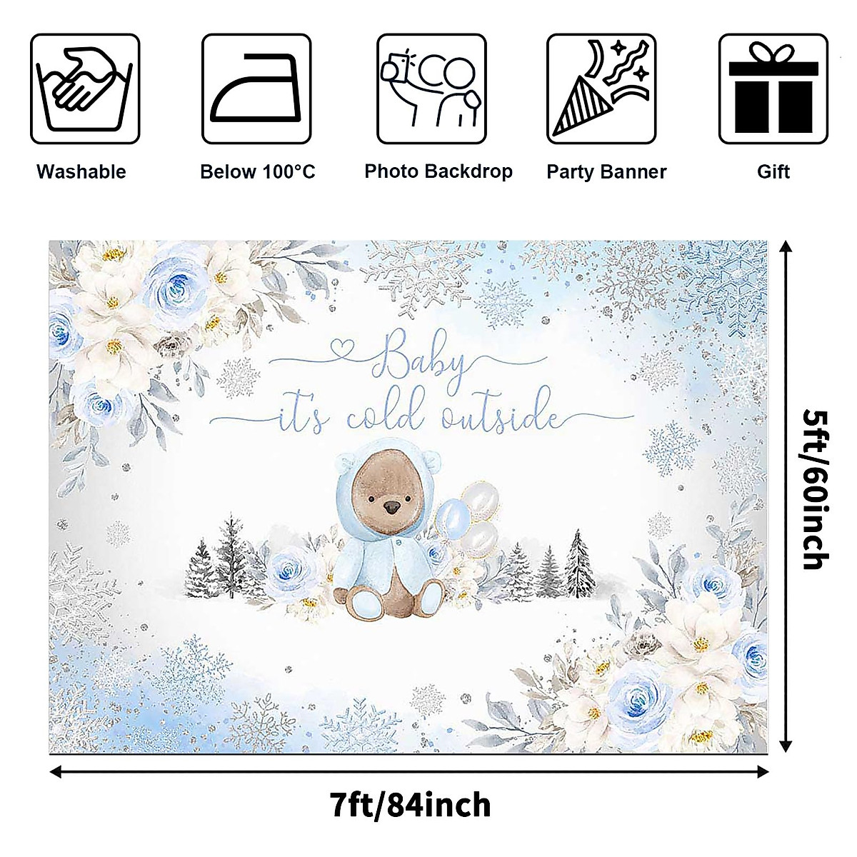 Avezano Winter Bear Baby Shower Backdrop for Boy Baby It's Cold Outside Party Decorations Photography Background We can Bearly Wait Blue Snowflakes Baby Shower Photoshoot (7x5ft)