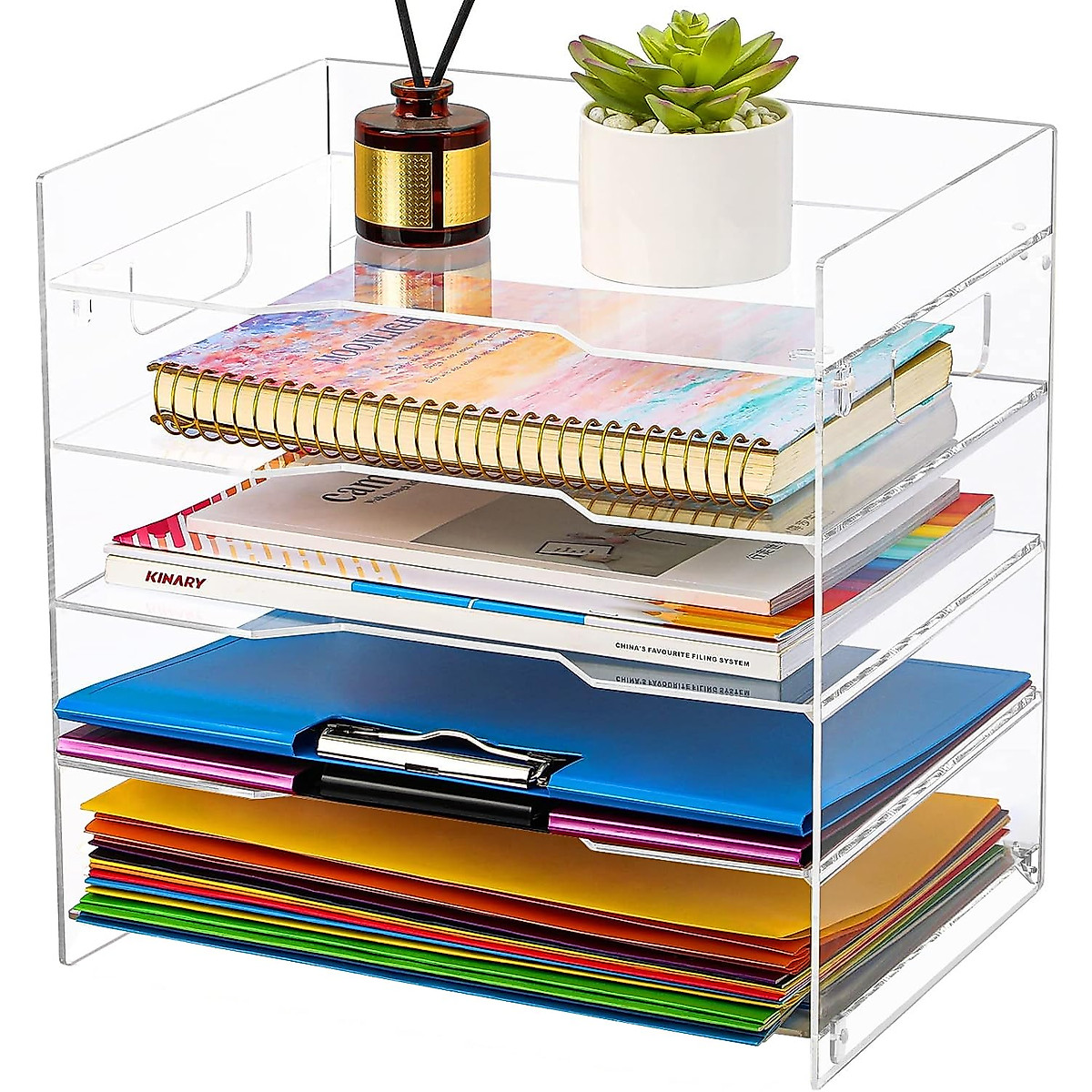 MaxGear 5-Tier Acrylic Paper Tray, Clear Desk Organizer, Stackable File Trays for Office, Acrylic Letter Tray, Paper Organizer for Desk, Office Accessories