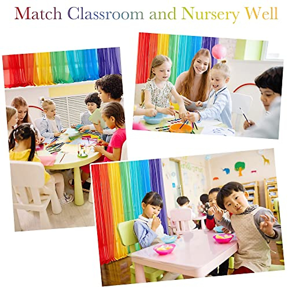 PONY DANCE 7 Pieces Rainbow Sheer Curtains - Colorful Backdrop Bright Drape Set for Playroom,Nurseries,Party,Red,Orange,Yellow,Green,Cyan,Blue,Purple,84 inch Length