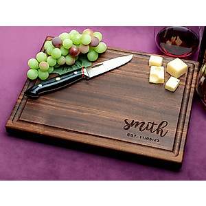 Straga Personalized Cutting Boards | Handmade Wood Engraved Charcuterie | Custom Wedding, Anniversary, Birthday Gift for Couples (Script Corner Design No.920).