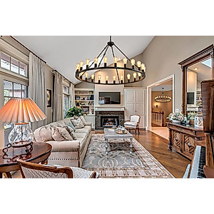 celimi Wagon Wheel Chandelier Large Black Round Modern Farmhouse Light Fixtures for High Ceilings, Dining Room,Living Room (24-lights)