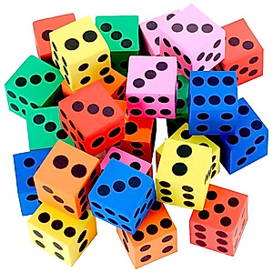 Kicko | Foam Dice Set - 6 Assorted Large Sided Dice - Colorful Big Square Blocks - Ideal Gift for Children - Math Educational Toys - Suitable Pastime Toy, Party Favors, and Party Supplies (24 Pack)