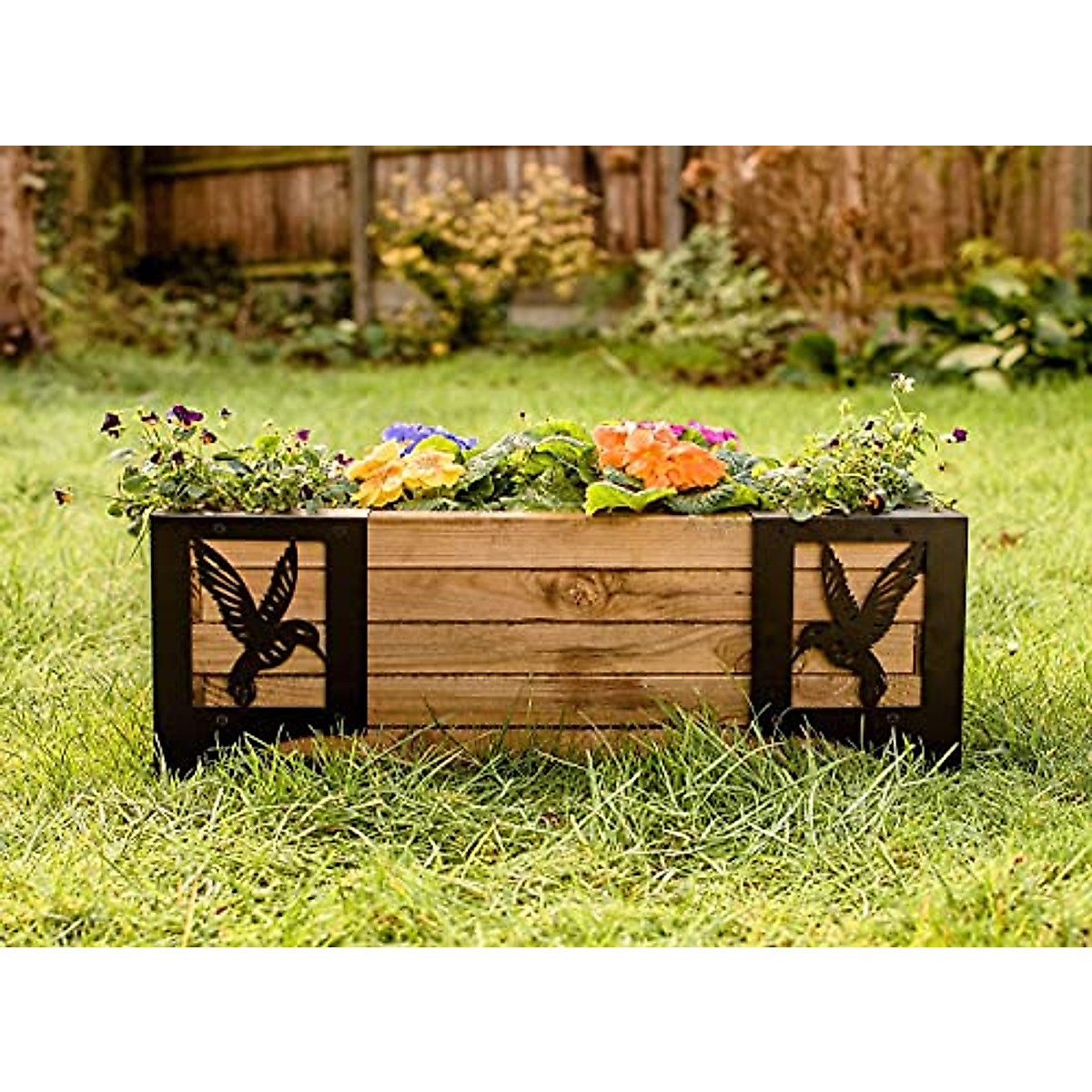 Raised Garden Bed Decorative Corner Bracket Connectors for Flower Beds, Vegetable Garden or Planter Box - Set of 4 Hummingbird Metal Brackets for 8" to 12" Wooden Raised Beds
