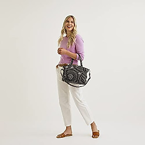 Vera Bradley Women's Cotton Pleated Multi-strap Shoulder Satchel Purse, Black Bandana Medallion, One Size