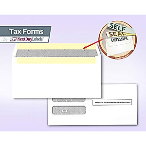 NextDayLabels - 100 Self Seal Envelopes, Designed to fit 2023 3-up Laser W-2 Forms, Horizontal Format