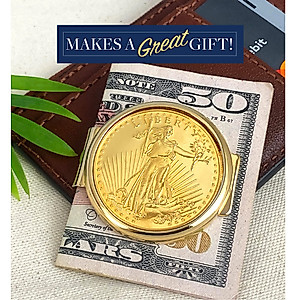 American Coin Treasures Gold Tone Coin Money Clip - Tribute To $20 1933 Saint Gaudens Double Eagle Gold Piece MoneyClip - Holder