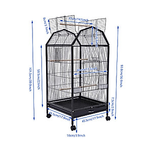 Bird Cage,Black Large Bird Cage with Rolling Stand,Large Pet Cage with Wheels,Cockatiel Parakeet Finch Parrot Birdcage 5 Door (17.9" L x 17.9" W x 39.9" H)