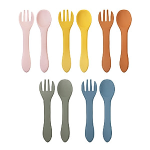 10 Pcs Silicone Baby Spoons and Baby Forks, Chewable Baby Utensils for Self-Feeding, Silicone Baby Utensils, Kids Utensils for Over 6 Months Babies Spoon toddler utensil