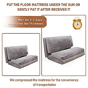 MAXYOYO Bean Bag Bed Folding Sofa Bed Floor Mattress for Adults, Extra Thick and Long Floor Sofa with Faux Fur Washable Cover, Single Floor Couch Bed for Bedroom Living Room, Grey, 30x95 Inch