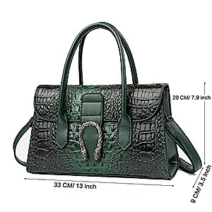Crocodile Pattern Leather Top Handle Satchel Handbags for Women Medium Fashion Ladies Shoulder Bag Tote Purse (Green)