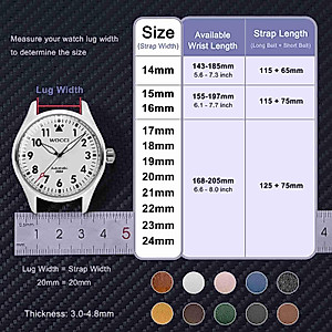 WOCCI 20mm Vintage Leather Watch Band for Men and Women, Silver Buckle (Dark Brown/Contrasting Stitch)