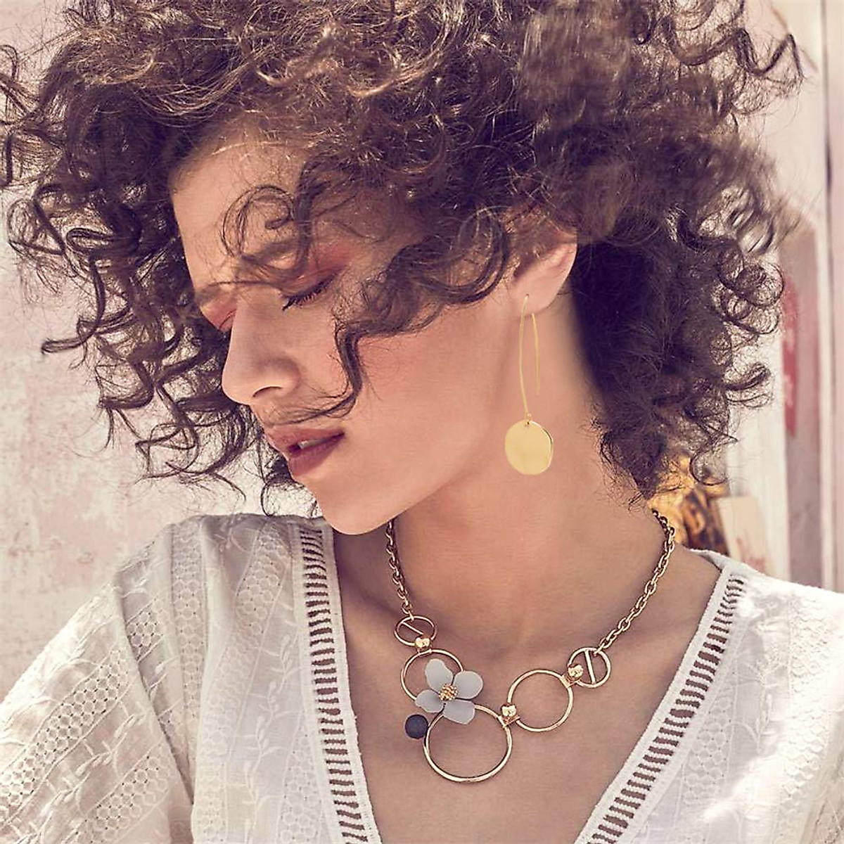 Shiny Hammering Circle Disc Small Dangle Drop Hanging Earrings Long Hoops Round Jewelry for Women (Gold Disc Earrings)