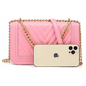lola mae Crossbody Bags for Women Fashion Quilted Shoulder purse with Convertible Chain Strap Classic Satchel Handbag (Pink-715)