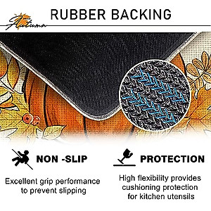 Tailus It's Fall Y'all Pumpkin Patch Kitchen Rugs Set of 2, Autumn Maple Leaves Kitchen Mats Decor, Teal Farmhouse Thanksgiving Floor Door Mat Home Decorations - 17x29 and 17x47 Inch