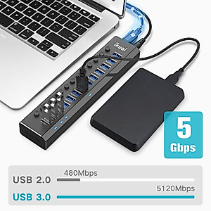 ikuai SATA to USB 3.0 Multi-function Dual Bay Hard Drive Dock+ 13 Port USB 3.0 Aluminum Hub with 72W (12V/6A) Power Adapter
