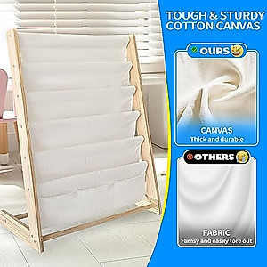 EXPERLAM Kids Book Shelf, 5-Tier Wood Kids Book Rack Storage Bookshelf, Kids Sling Bookshelf for Kids Room Toddler Baby Bedroom Living Room, Beige…