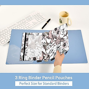 Haskirky Standard 3 Ring Zipper Clear Window Binder Pocket 2 PCS-7×9In,Beautiful Horses and Anemone Flowers Watersafe Large Capacity Office Travel Daily Assistant