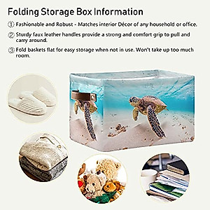 TropicalLife Rectangular Storage Bin Cube Turtle Sea Ocean Foldable Organizer Basket with Handles, Hawaii Beach Animal Collapsible Storage Box for Kids Toy Shelf Closet Nursery