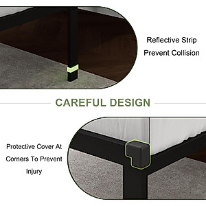 Feonase Queen Size Metal Bed Frame with Fabric Button Tufted Headboard, Platform Bed Frame with Heavy Duty Metal Slats, 12" Storage Space, Noise Free, No Box Spring Needed, Dark Grey