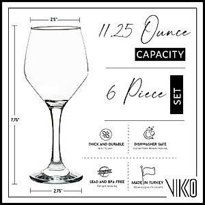 Vikko Wine Glasses, Set of 6 Stemmed Wine Glasses for Red and White Wine, 11.25 Oz Capacity, Thick and Durable Wine Glasses, Small Wine Glasses with Stem, Red Wine Glasses