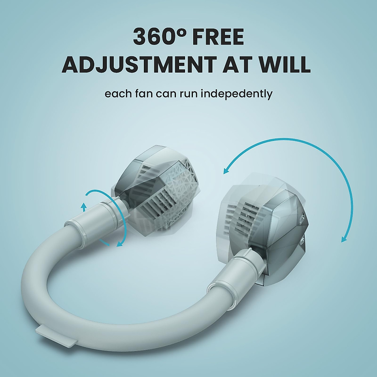 Neck Cooling Tube and Portable Fan 2 in 1, Reusable Ice Ring, Wearable Neck Cooler Personal Adjustable Fans, Portable Battery Operated Neck Fan, 3 Gear, 360° Rotation, Detachable,USB, Quiet (Ice Blue)