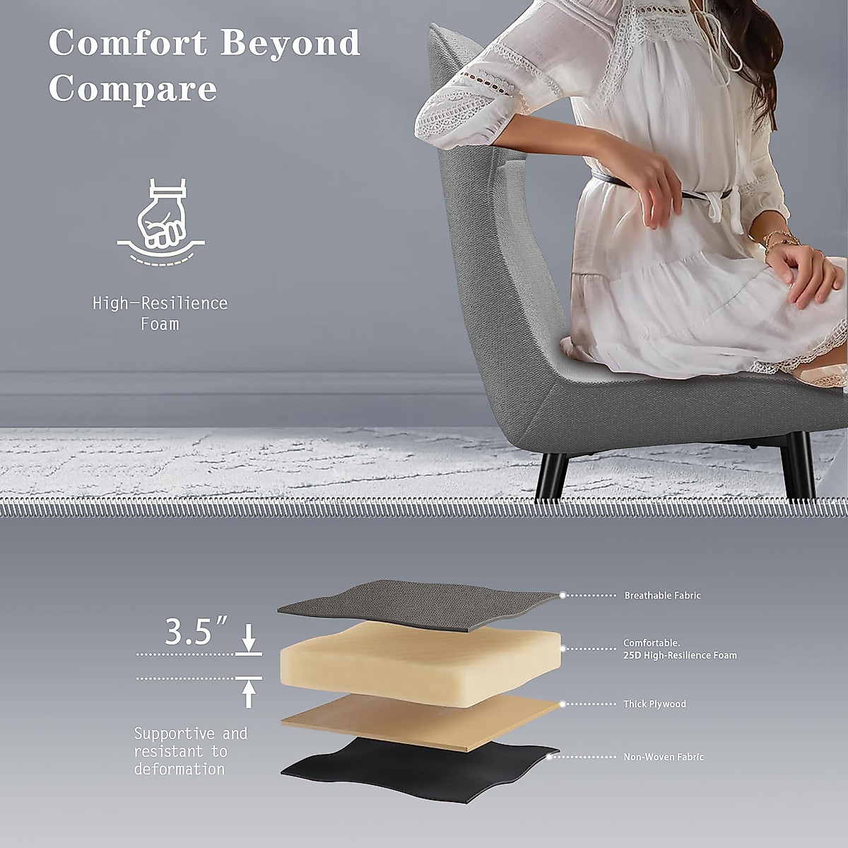 Dining Chairs Set of 4,Modern Upholstered Parsons Fabric Dining Chair,Adjustable Sturdy Metal Legs and High Back Kitchen Dining Room Chairs,Gray