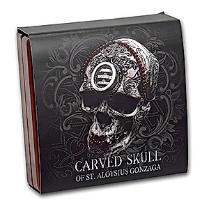 2018 CM CARVED SKULL OF ST.ALOYSIUS GONZAGA High Relief Silver Coin Antiqued 1 OZ Superb Gem Uncirculated