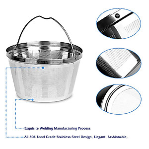 8-12 Cup Reusable Basket Permanent Coffee Filter, Perfect Fit 8-12 Cup Mr Coffee, Black & Decker, BUNN, Cuisinart and Hamilton Beach Basket-Style Coffee Maker Filters (Mr Coffee Filter 8~12 cup)