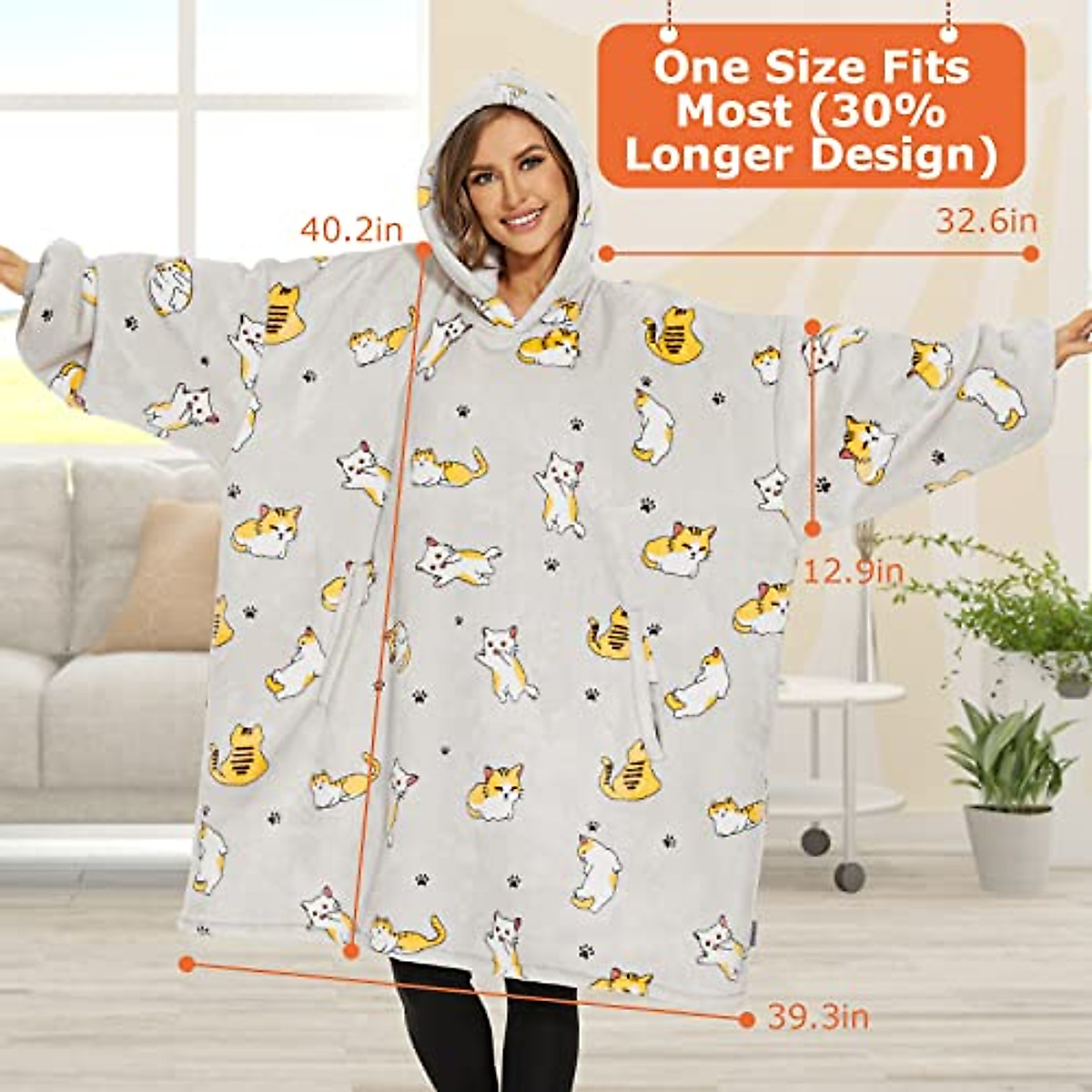 Venustas Wearable Blanket Hoodie, Oversized Sherpa Hooded Blanket Sweatshirt, Super Warm and Cozy Hoodie Blanket for Women Men Adults