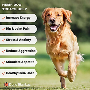 CoreBionics Premium Hemp Dog Treats - 600mg (30ct) - Support for Joint Flexibility and Mobility, Nervousness, Hyperactivity and Environmentally-Induced Stress