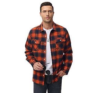 MAGCOMSEN Men's Fall Shirts for Men Button Up Flannel Shirts Long Sleeve Plaid Shirts Winter Shirts Casual Shirts Orange,2XL
