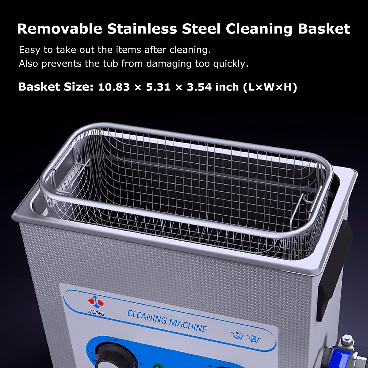 JIEJING 6.5L Jewelry Cleaner Ultrasonic Machine Knob Control Heated Sonic Cleaner Machine for Carburetor Glasses Parts etc