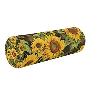 xigua Beautiful Sunflowers Neck Roll Pillow for Neck Relief with Removable Washable Cover - Memory Foam Round Cylinder Bolster, Ergonomically Designed for Head, Neck, Back, and Legs