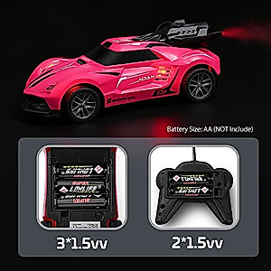 VATOS Remote Control Car, 1:24 Scale Kids Mini RC Car with LED Lights and Spray Effect, 27Mhz RC Racing Electric Car Toys for 3 4 5 6 7 8-12 Years Boys Girls Birthday, Party
