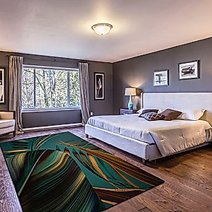 QINYUN Vintage Dark Green Area Rug, Green Yellow Banana Leaf Indoor Rug, Large Area Rug Non-Slip Soft and Durable, Suitable for Apartment Bedroom Living Room Dining Room-3ft×5ft