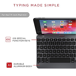 Brydge 7.9 Keyboard Compatible with iPad Mini 4th and 5th Generation | Aluminum | Wireless | Rotating Hinges | 180 Degree Viewing (Space Gray)