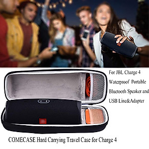 Case for JBL Charge 4 / Charge 5 / Pulse 4 Portable Waterproof Wireless Bluetooth Speaker [ Fits USB Plug and Cable & More ] - Black (Case Only)