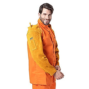 Joyutoy Leather Welders Sleeve Heat Resistant Hand Sleeve Shoulder Extension Welding Apparel,Protect Hand And Arm,Brown 23" Leather Sleeves for Welding