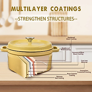 Dutch Oven Yellow,Enameled Cast Iron Dutch Oven with Lid, 4 Quart Round Nonstick Enamel Cookware Crock Pot,Dutch Oven with Dual Handle and Cover Casserole Dish 8.66 Inch