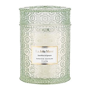 Sea Mint & Spruce Scented Candle, Peppermint Candle, Large Jar Candle Gift, Candle Gift for Holiday, Wood Wick Candle, 19.4 oz