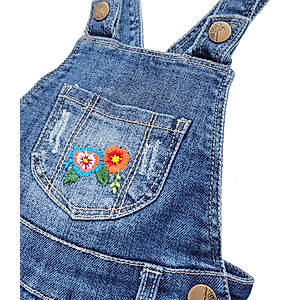 KIDSCOOL SPACE Baby Toddler Girls Snap Leg/Crotch Easy Diaper Changing Jeans Overalls,Blue,12-18 Months