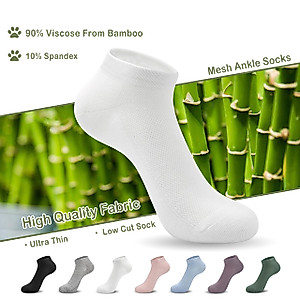 Women Ankle Soft Ultra Thin Mesh Beathable Viscose Bamboo Anti Odor Summer Cool Socks Low Cut Sock 5 Pairs,4-8/9-11(White, Medium)