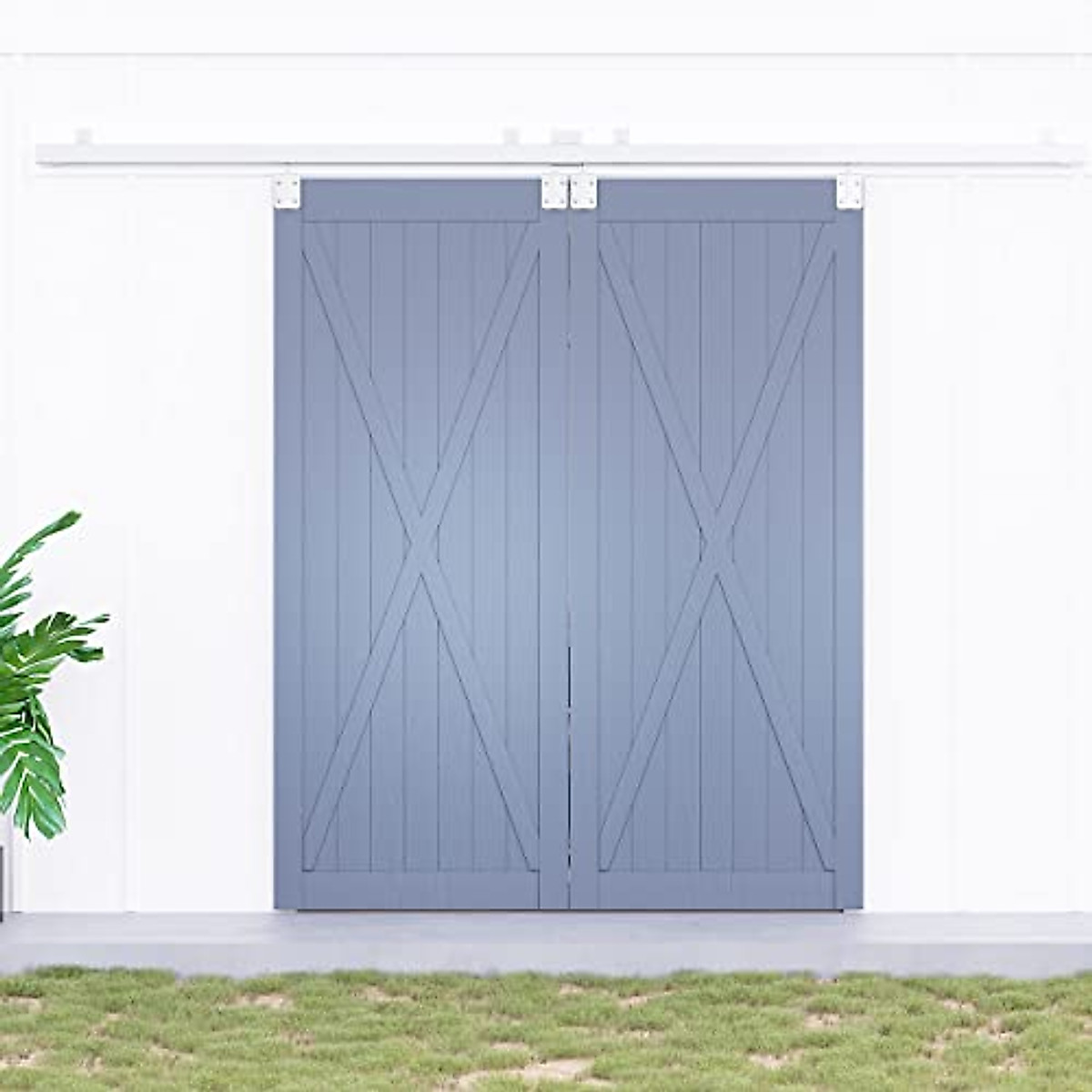 SMARTSMITH 8FT Galvanized Box Rail Track Sliding Barn Door Hardware for Exterior Barn Door Raw Material, Smoothly and Quietly, Double Door Easy to Install
