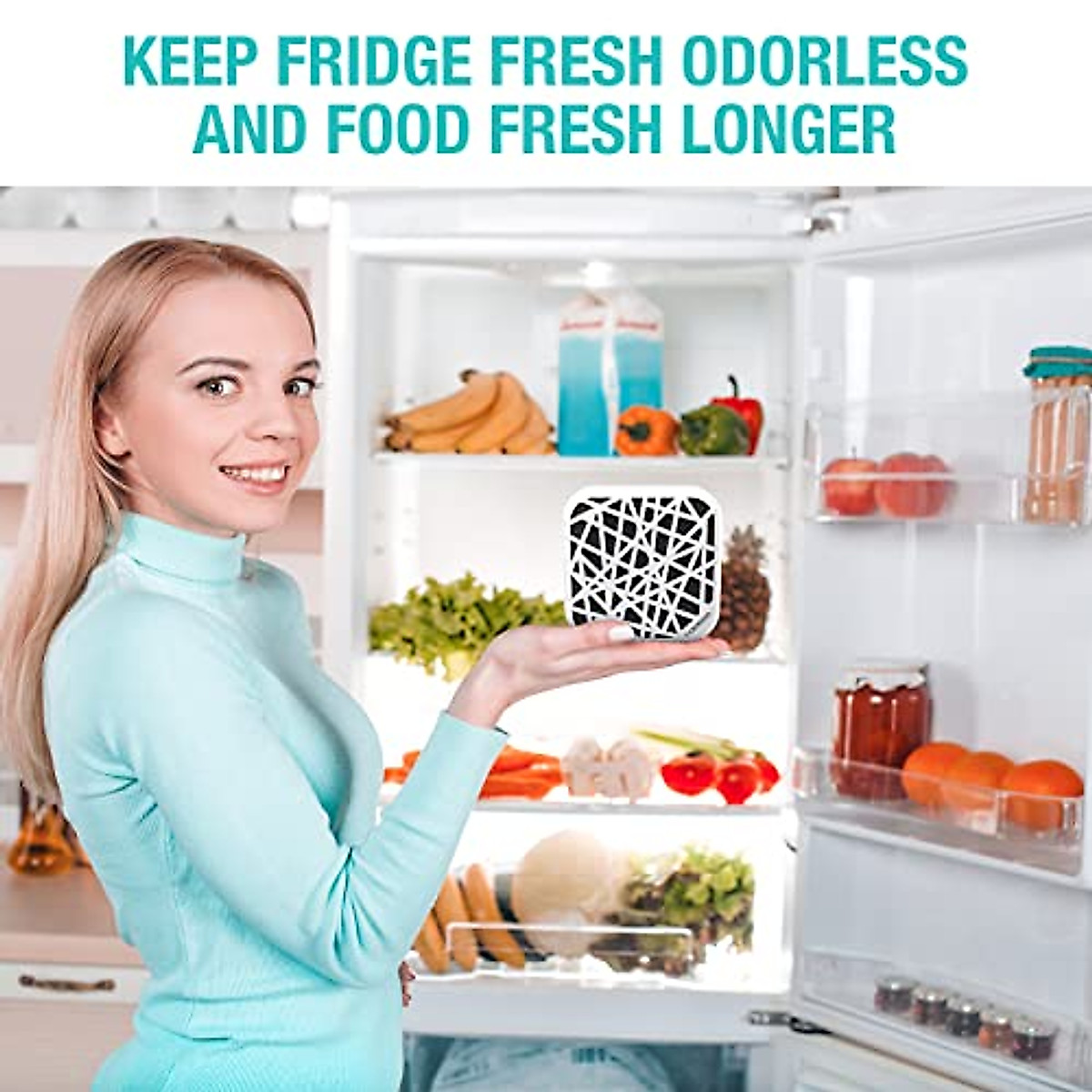 Life Basis Refrigerator Deodorizer Household Fridge Odor Eliminator Odor Absorber for Freezer Last for 10 Years with 2 Adhesive Stickers and CH-cut Upgraded Technology