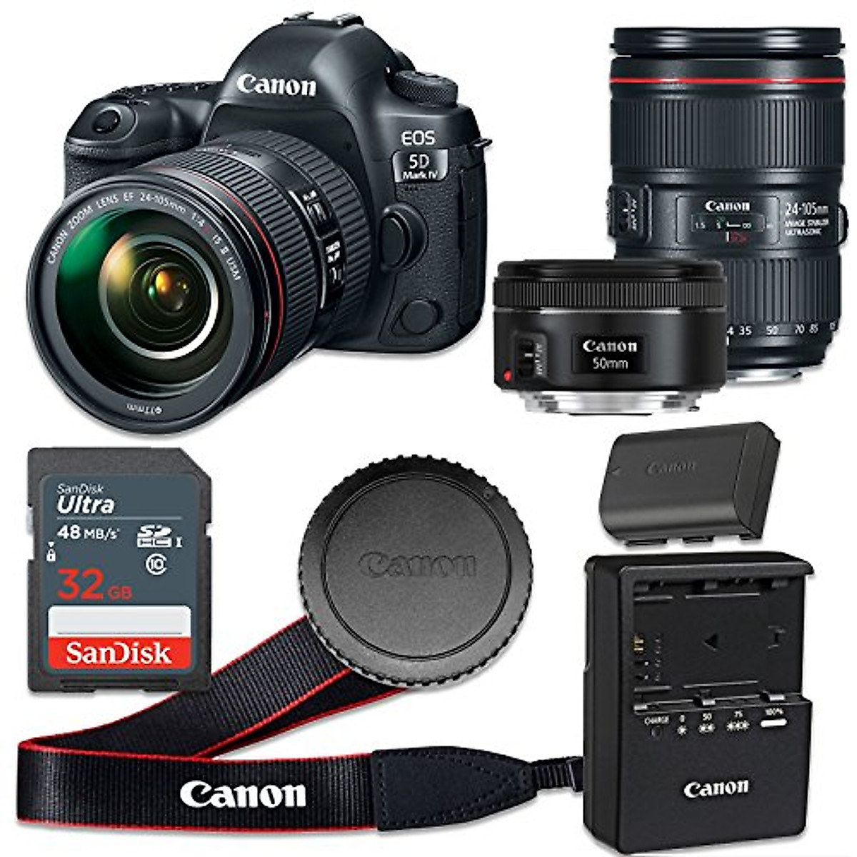 Canon EOS 5D Mark IV 30.4 MP CMOS Digital SLR Camera with 3.2-Inch LCD with EF 24-105mm f/4L is II USM Lens and EF 50mm f/1.8 STM Lens - Wi-Fi Enabled (Certified Refurbished)