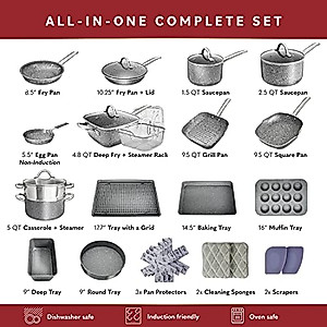 Granite Cookware Sets Nonstick Pots and Pans Set Nonstick - 23pc Kitchen Cookware Sets Induction Cookware Induction Pots and Pans for Cooking Pan Set Granite Cookware Set Non Sticking Pan Set