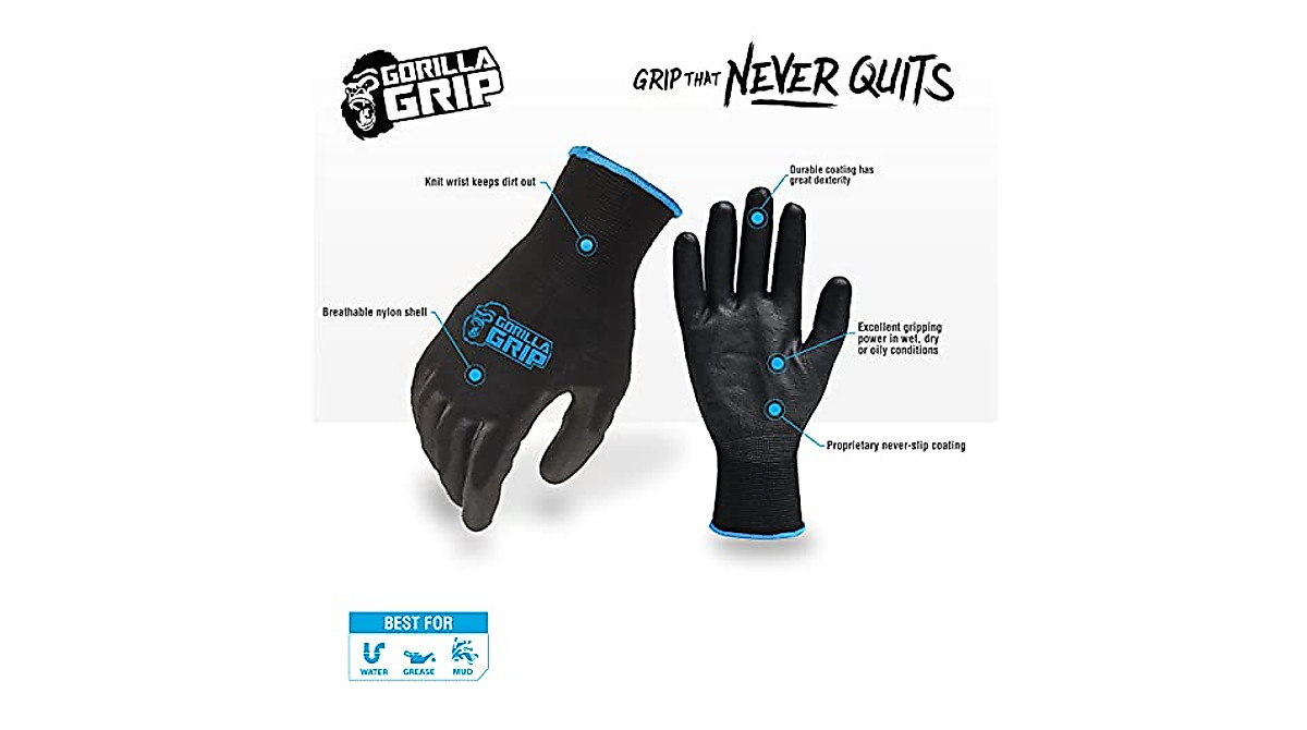 Gorilla Grip Maximum Grip All-Purpose Gloves - Non-Slip & Durability