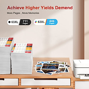 ejet 63XL Tri-Color Ink Cartridges Replacement for HP 63 Color Ink Cartridge High-Yield Remanufactured for OfficeJet 3830 Envy 4520 4512 Officejet 4650 5255 Deskjet 1112 3634 3632 Printer (2 Pack)