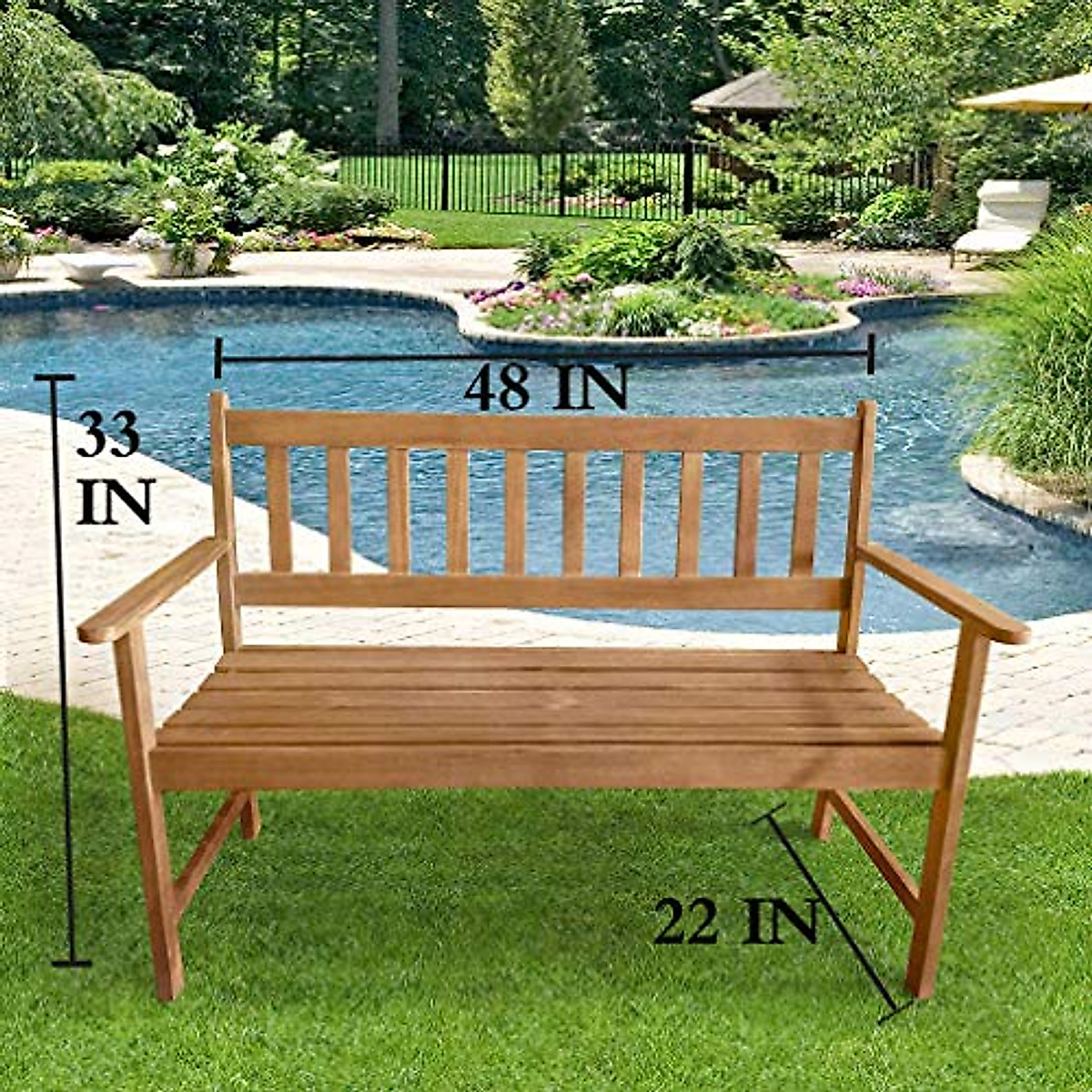 Patio Wood Bench Outdoor Garden Bench, Park Bench 705lbs Outside Porch Chair,Acacia Wood Furniture for Pool Backyard Balcony Deck Lawn Garden Yard Decor Patio ,Natural Oiled,48" W x 22" D x 33" H
